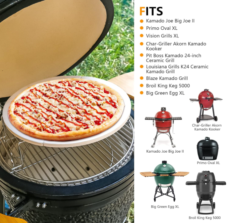 19.7" Half Moon Baking Stone Pizza Stone for Big Green Egg XL, Cooking ...