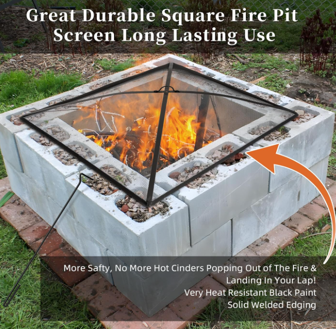36 in Heavy Duty Fire Pit Spark Screen Cover, Steel Mesh Square Firepi ...