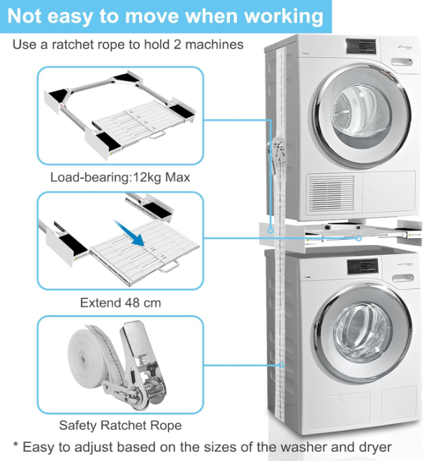 Universal Washer Dryer Stacking Kit with Pull-Out Sliding Plate, Adjus ...