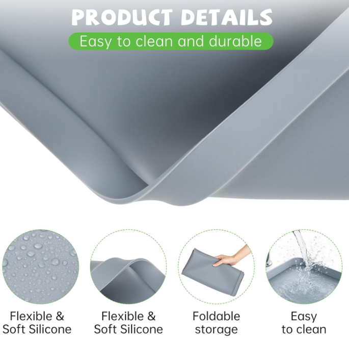 27''x27'' Washing Machine Drain Pan Silicone mat with 0.78'' Raised Ed ...