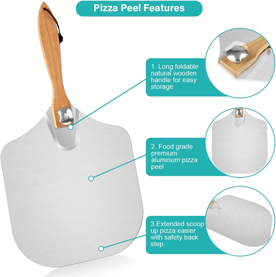 7PCS Foldable Pizza Peel Pizza Pan Set, Pizza Paddle, Rocker Cutter, S ...