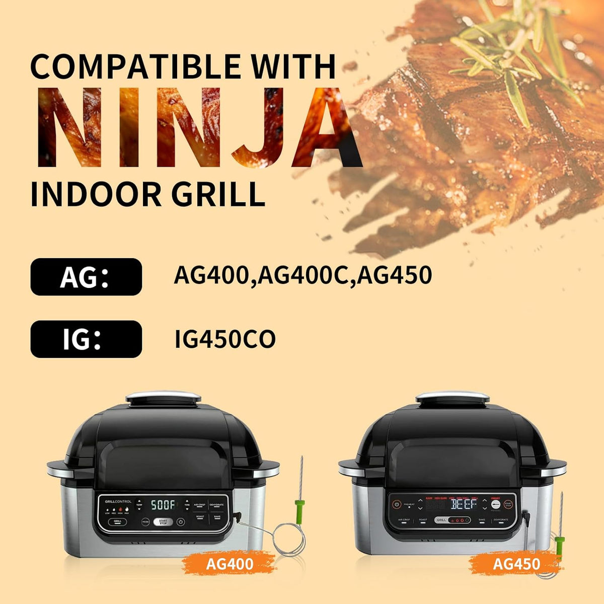 Grill Smart Thermometer Probe Compatible with Ninja AG400/AG450/IG450C ...
