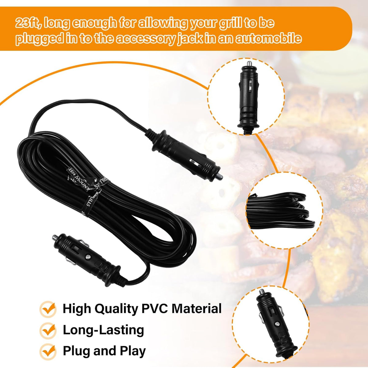 12V Power Cord for GMG Green Mountain Grill Jim Bowie, Daniel Boone, D ...
