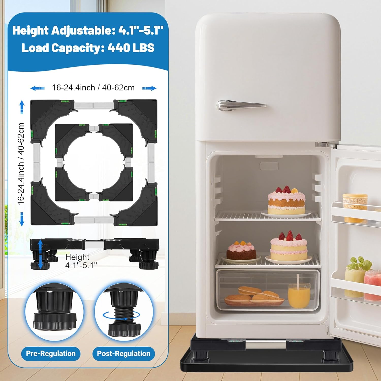Mini Fridge Stand with 23.6" x 23.6" x 0.8" Silicone Drip Tray with Ra ...
