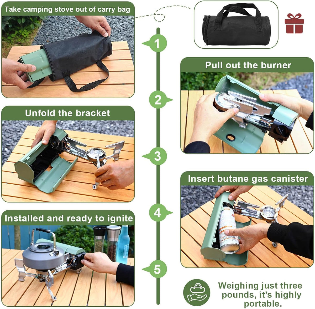 Portable Camping Stove, 2600W Foldable Camp Stove, Outdoor Butane Stov ...