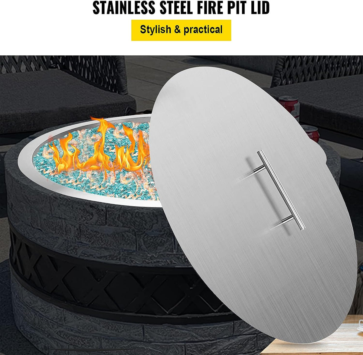 Stainless Steel 22 Inch Dia Round Drop-in Patio Fire Pit Burner Pan Ri ...