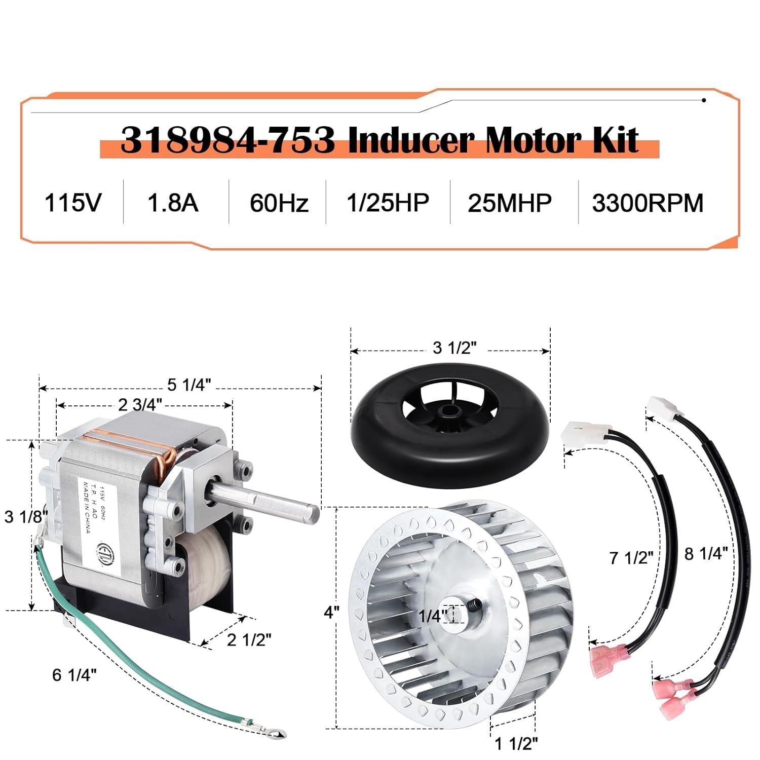 318984-753 Draft Inducer Motor Assembly with HC21ZE114A Furnace Motor ...