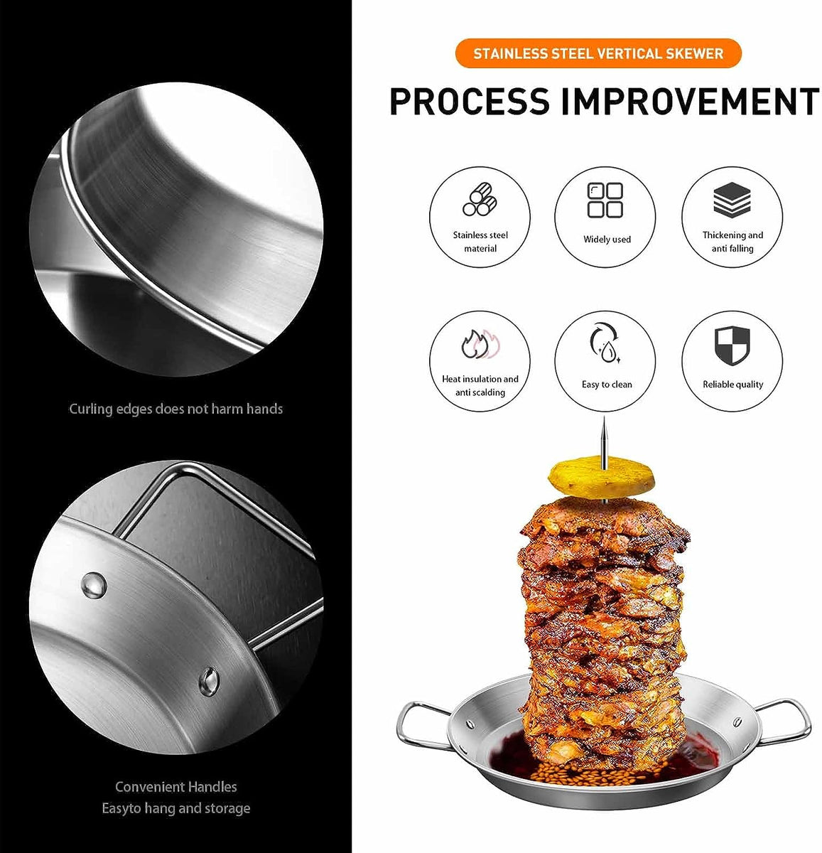 3 Removable Size Grill Vertical Skewers for Al Pastor, Shawarma, Chick ...