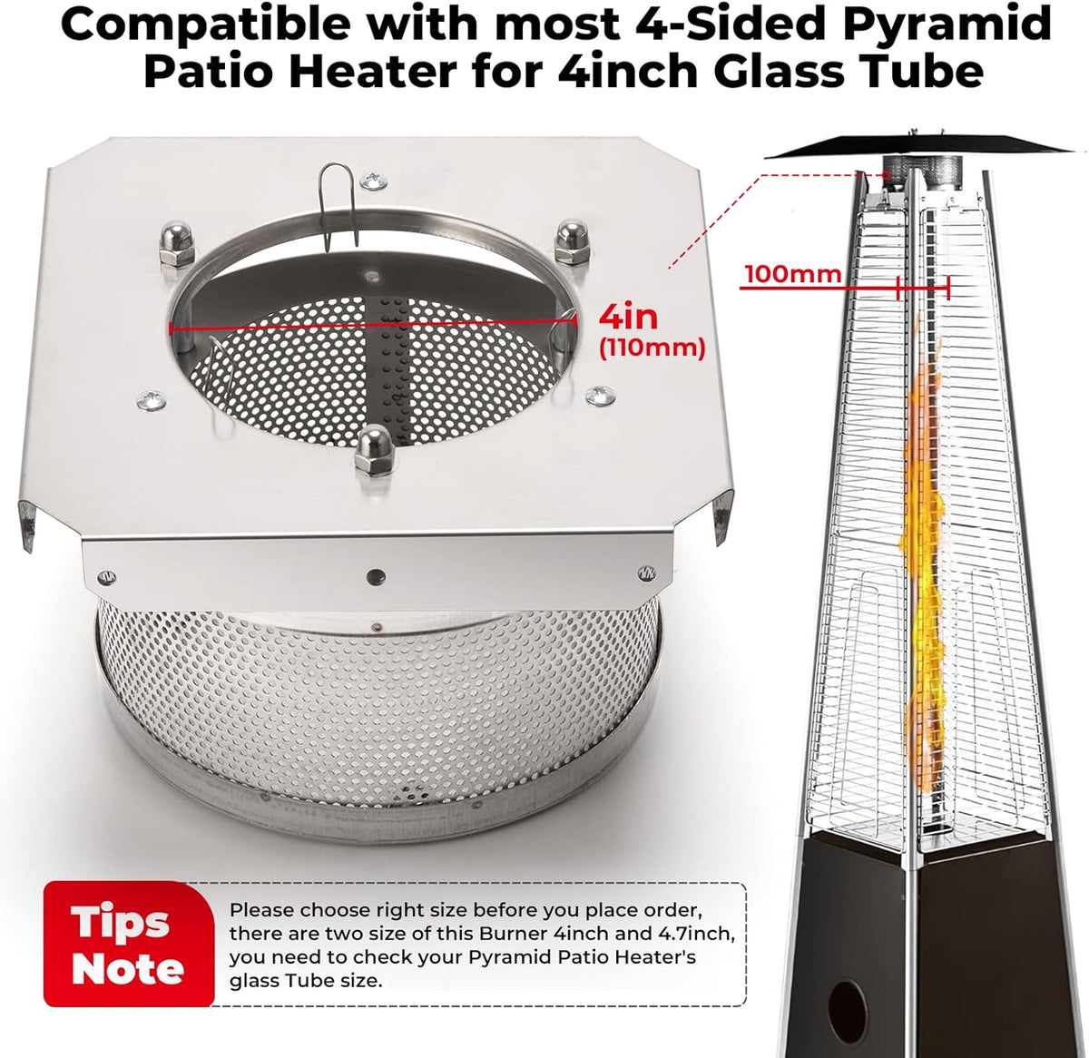 Outdoor Pyramid Patio Heater's Burner for 4 inch Glass Tube, Thickened ...