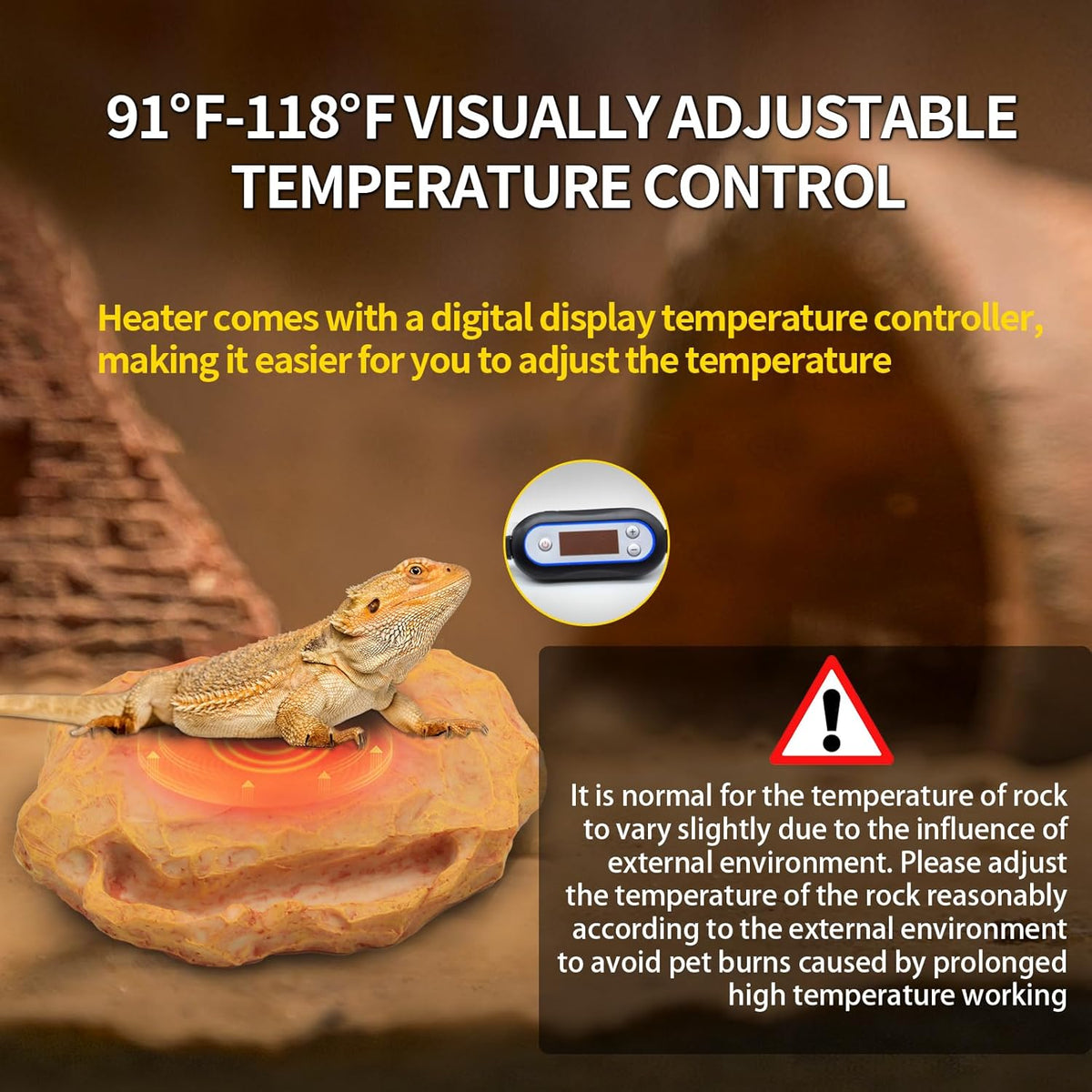 Reptile Heat Rock for Bearded Dragon Lizard 12V Thermostatically Contr ...