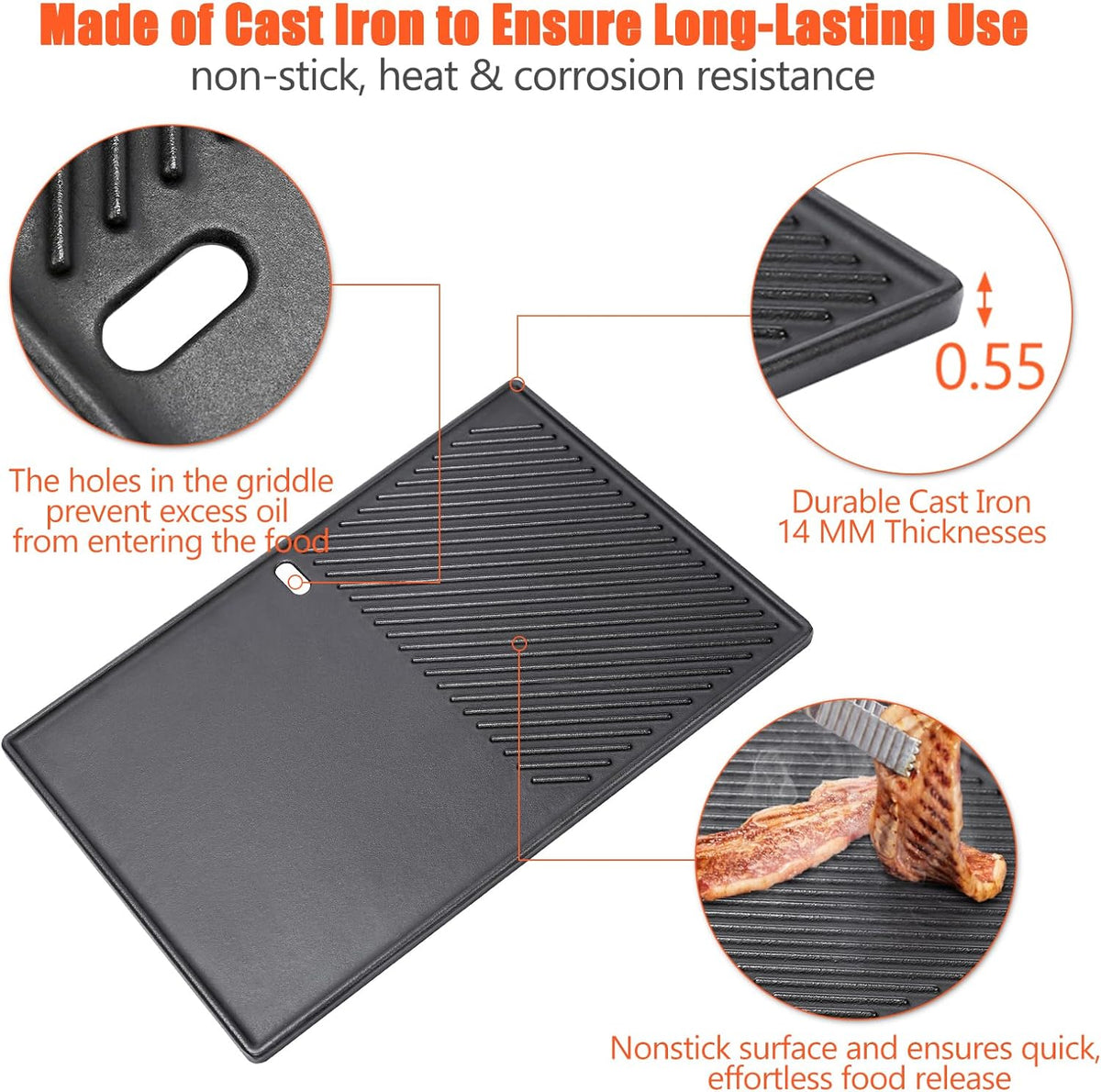 Cast Iron Griddle for Weber Spirit 300 & Spirit II 300 Series Grills ...