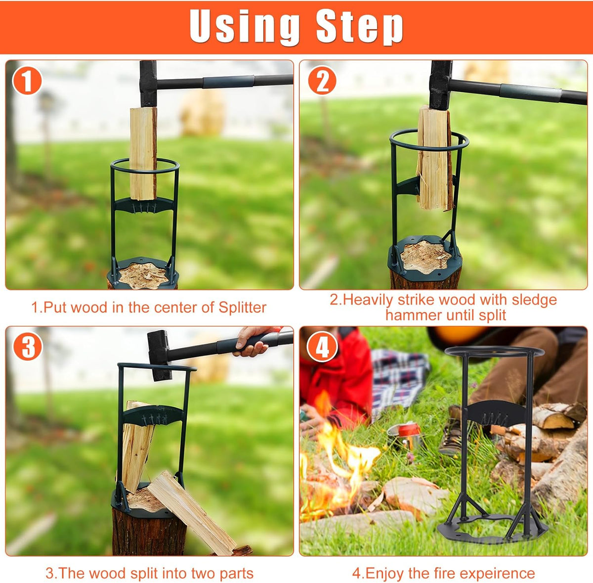 Carbon Steel Log Splitters with Firewood Tote Bag, Manual Firewood Spl ...