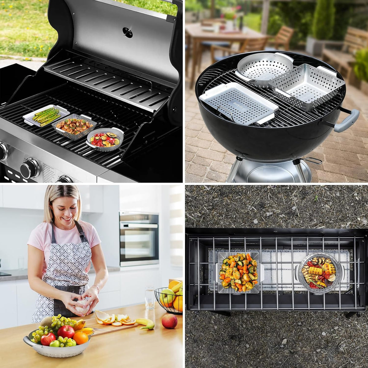 3 Pack Grill Basket, Grill Wok, Grill Pans, Grill Topper Set, BBQ Gril ...