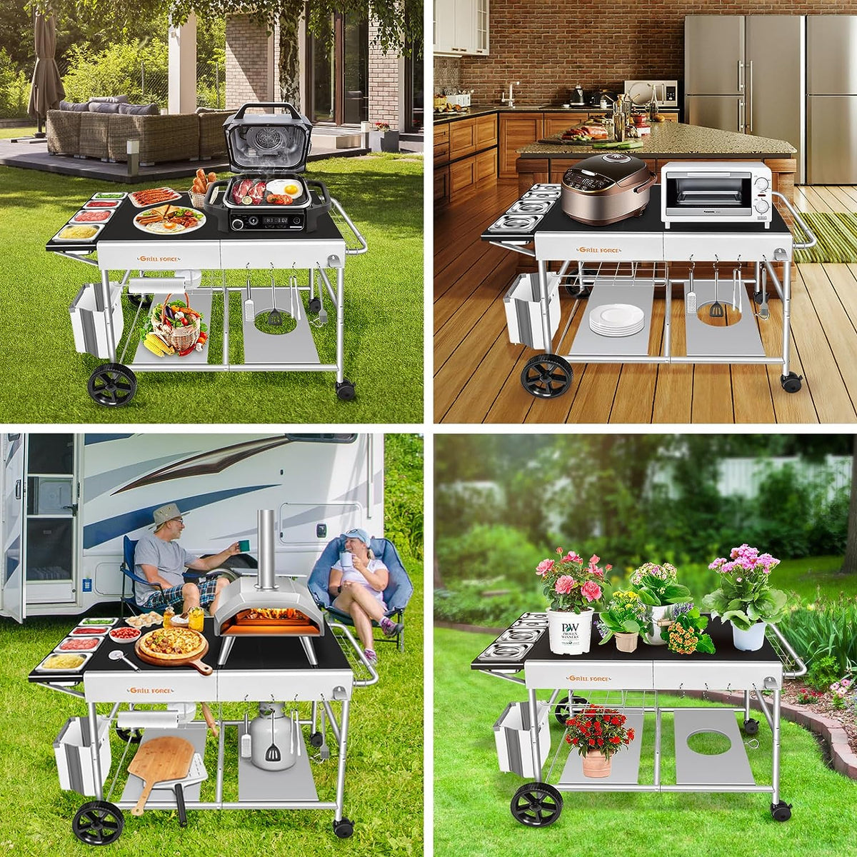 Pizza Oven Stand Table with Pizza Topping Station for Ooni Movable Piz ...