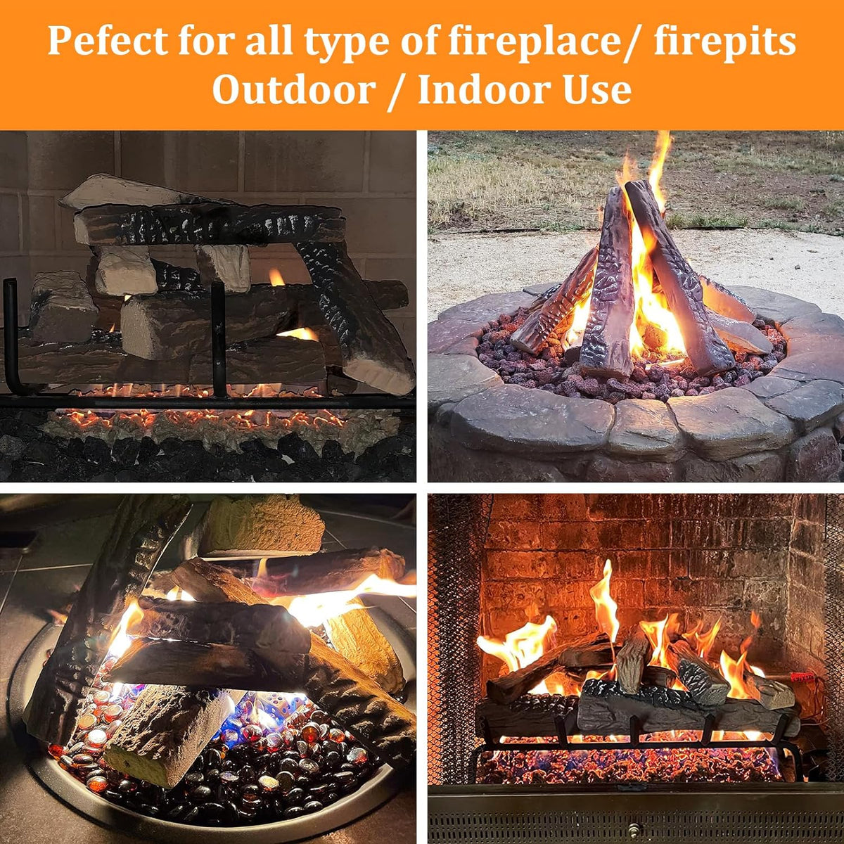 10 Pcs Gas Fireplace Decor Logs with 6 Oz Glowing Embers Set, Inserts ...