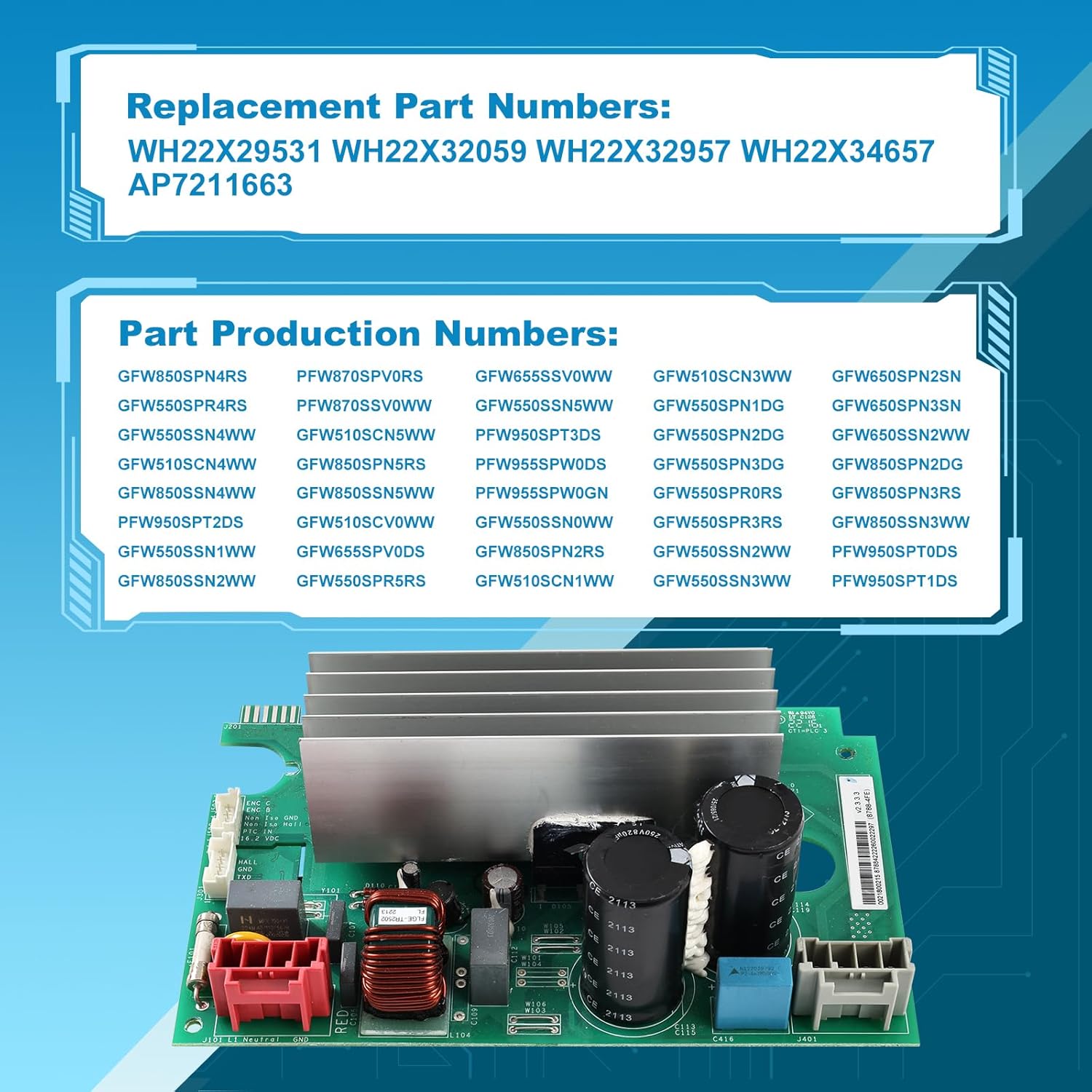 WH22X35837 Inverter Control Board for GE Washer Board WH22X29531, WH22 ...