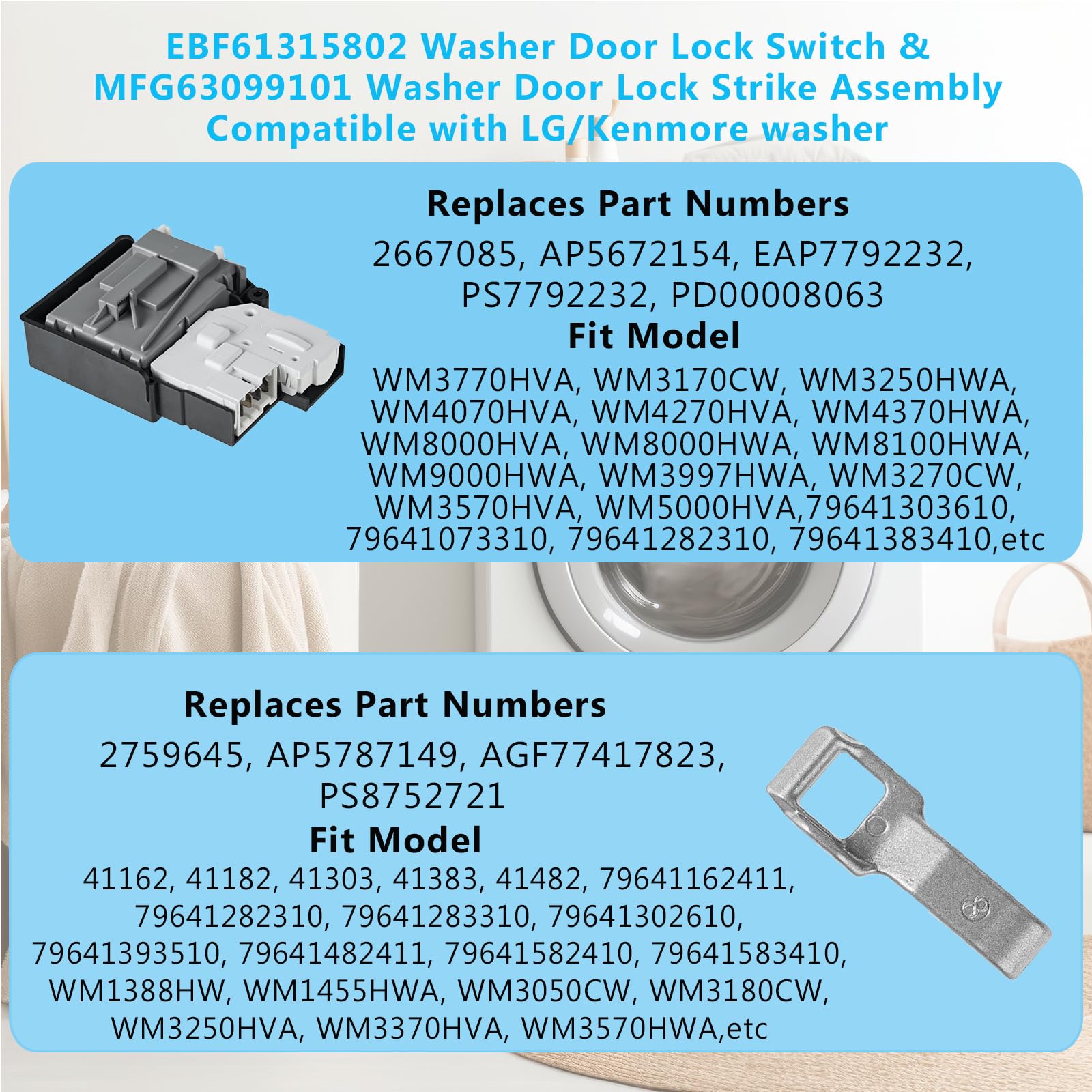 EBF61315802 Washer Door Lock Switch & MFG63099101 Washer Door Lock Str ...