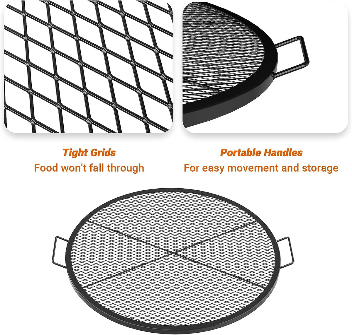 36 Inch Heavy Duty X-Marks Fire Pit Cooking Grill Grates with Support ...