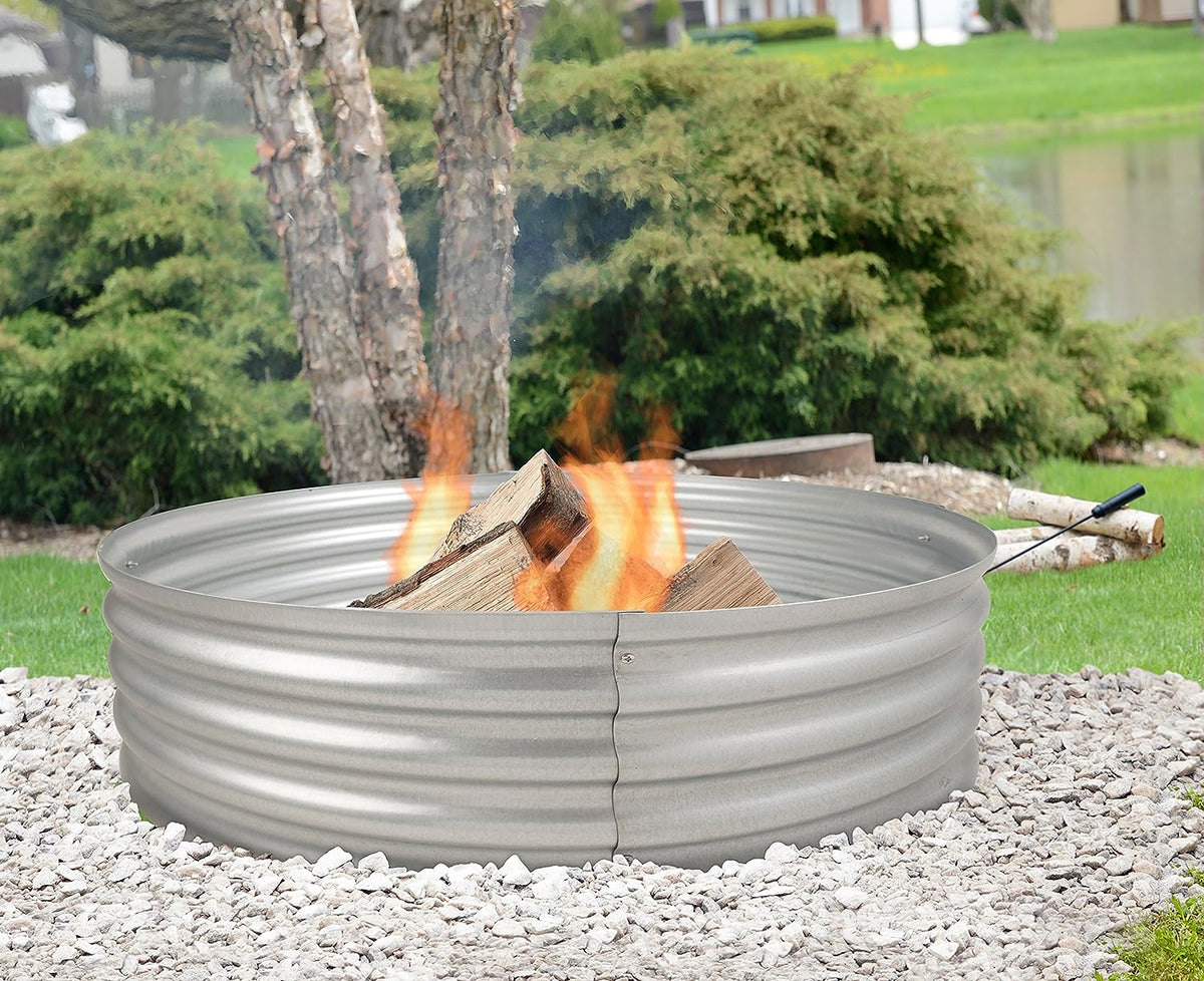 24 Inch Galvanized Raised Fire Pit Ring Round Large Metal Raised Firep ...