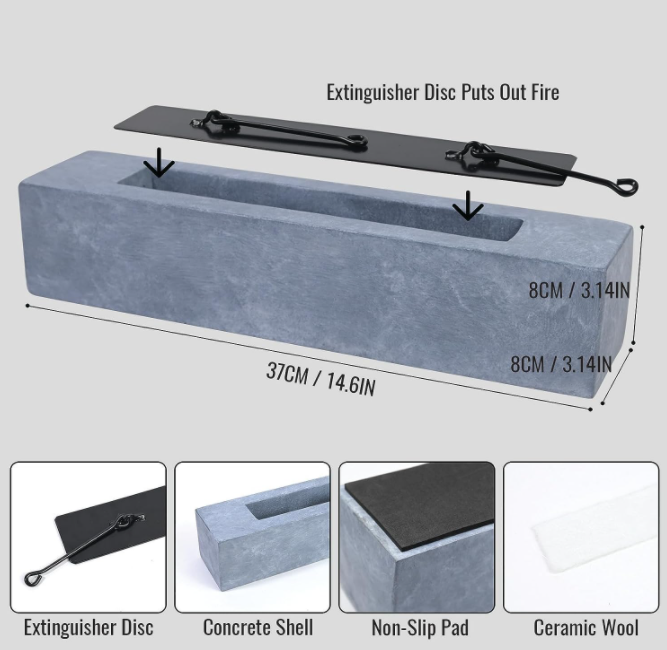 Large Rectangle Tabletop Fire Pit, Portable Bioethanol Fuel Concrete S ...