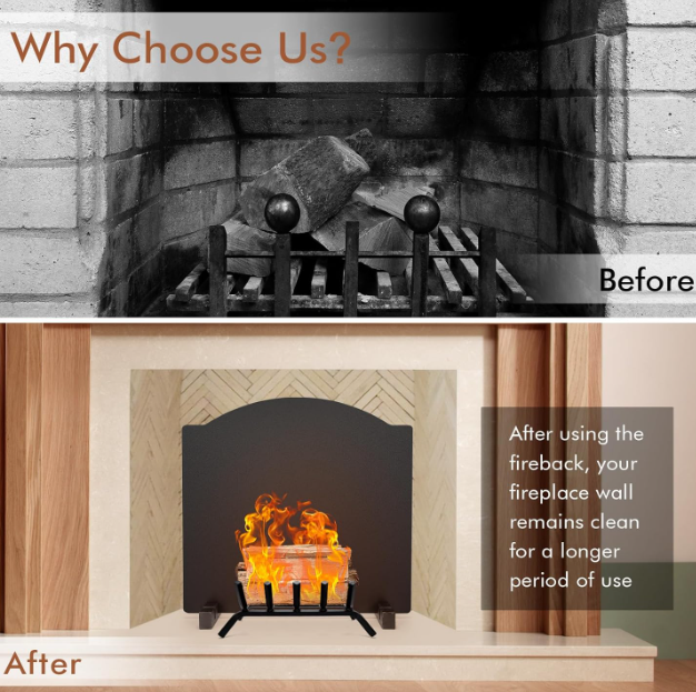 19" Fireback for Fireplace, Iron Fireplace Back Plates with Feet, Wall ...