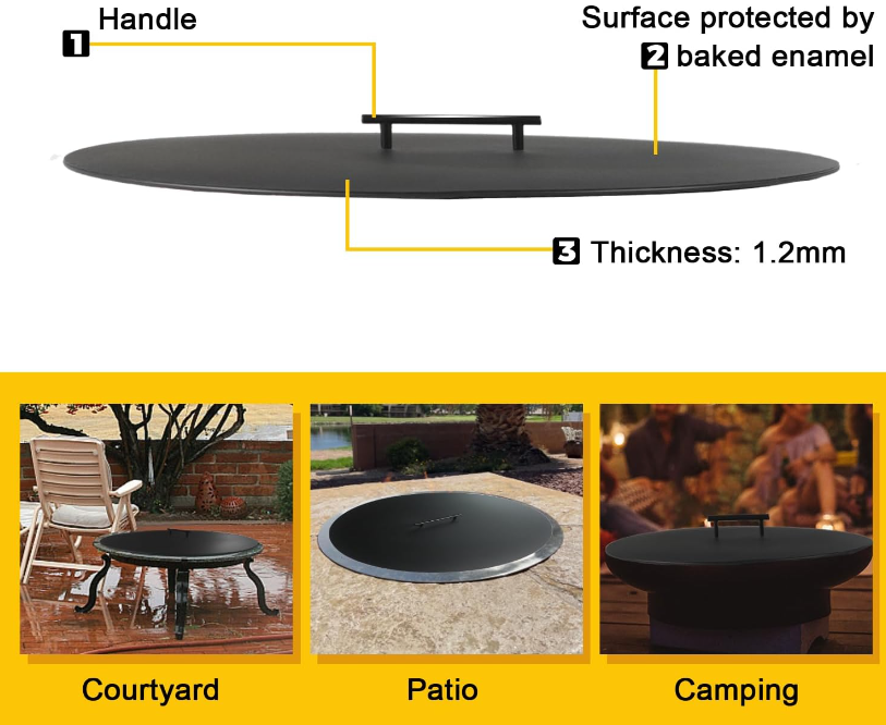 34" Round Fire Pit Ring Lid, Heat Resistant Flat Fire Pit Burner Pan C ...