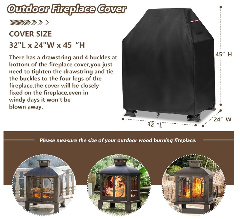 Outdoor Fireplace Cover, Heavy Duty 600D Waterproof Wood Burning Firep ...