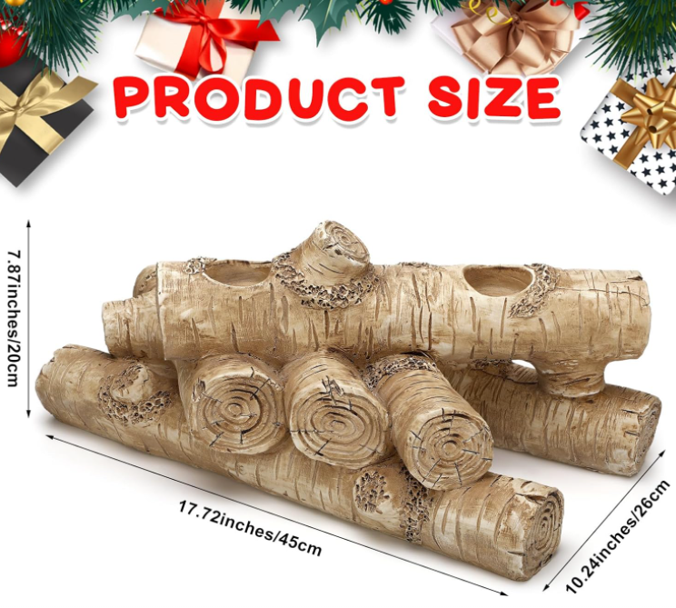 Faux Birch Wood Resin Logs Candle Holder for Fireplace, Romantic Ambia ...