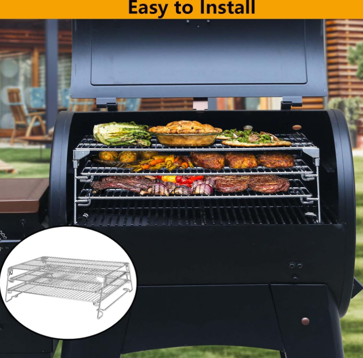 Jerky Rack, 21" Foldable Sliding Cooking Grate Stainless Steel 3 Tiere ...