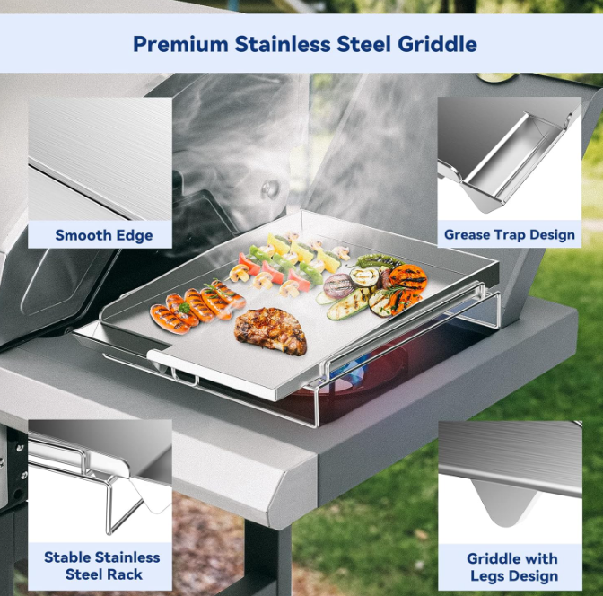 Side Burner Griddle, Flat Top Griddle Pan with Removable Rack and Rais ...